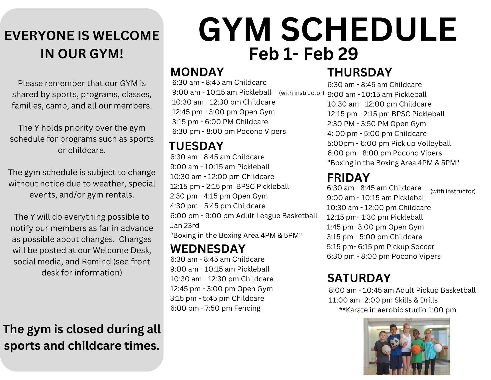 Schedules – Pocono YMCA